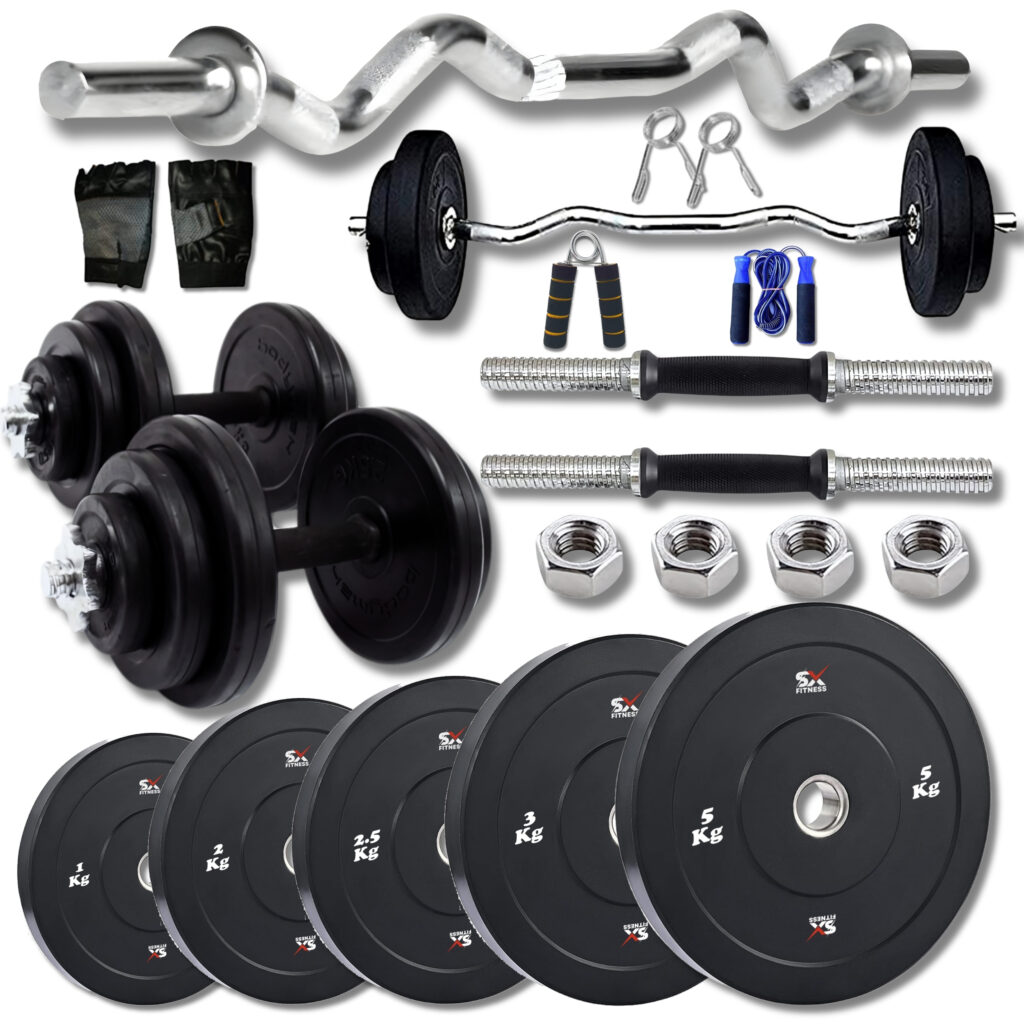 SXFitness 8Kg-40Kg Rubber Plates Combo with 3ft Curl Rod (23MM ...